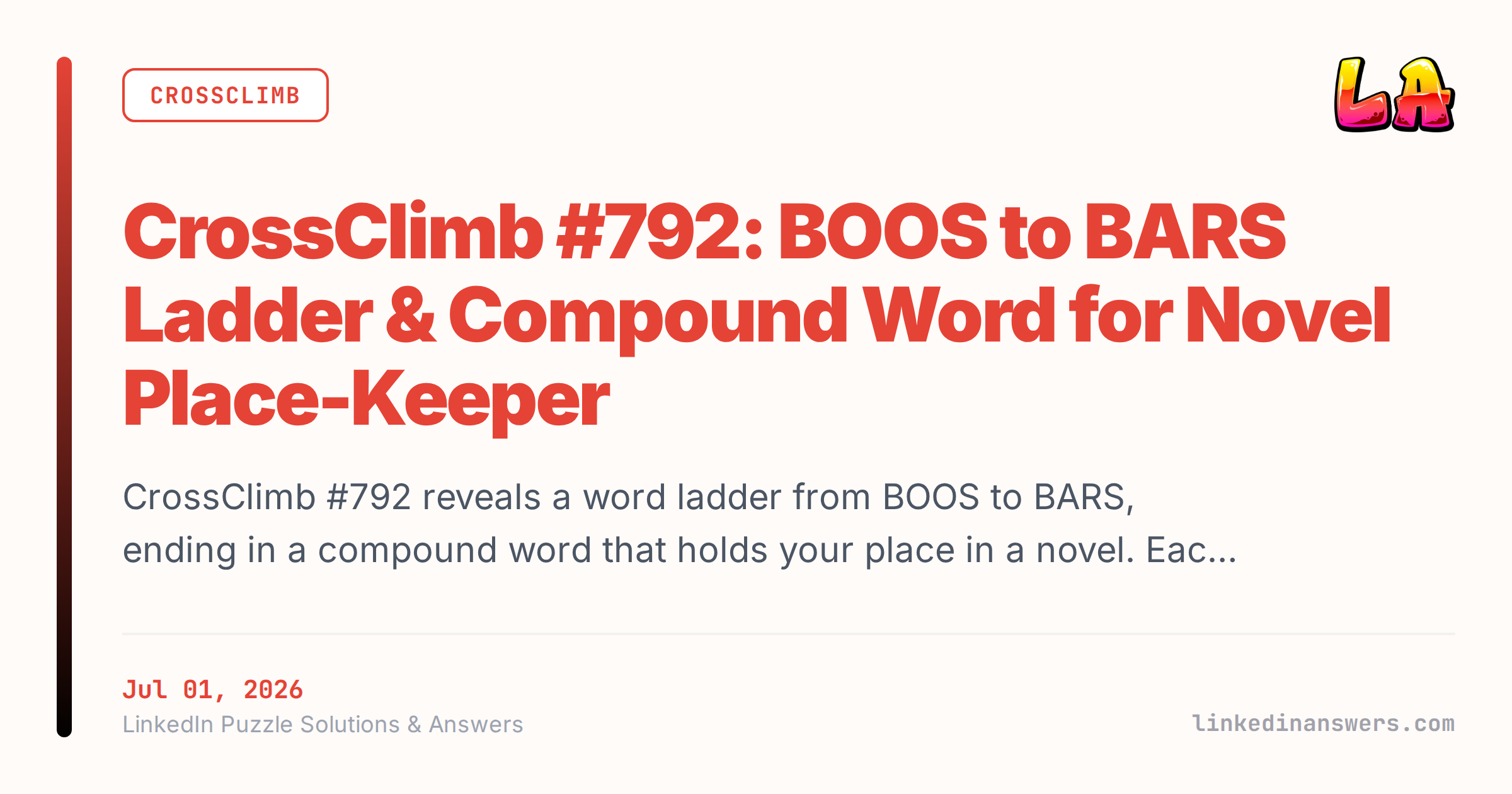 CrossClimb #792: BOOS to BARS Ladder & Compound Word for Novel Place ...