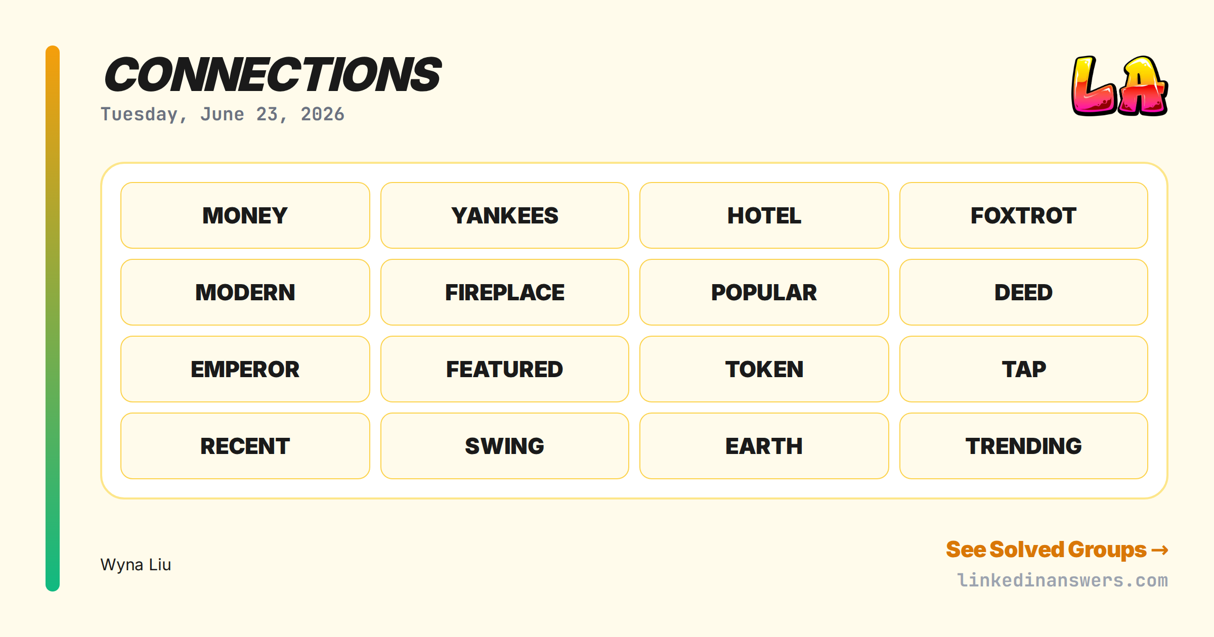 Connections - FOXTROT, MODERN, TAP, SWING, MONEY, HOTEL, DEED, TOKEN ...