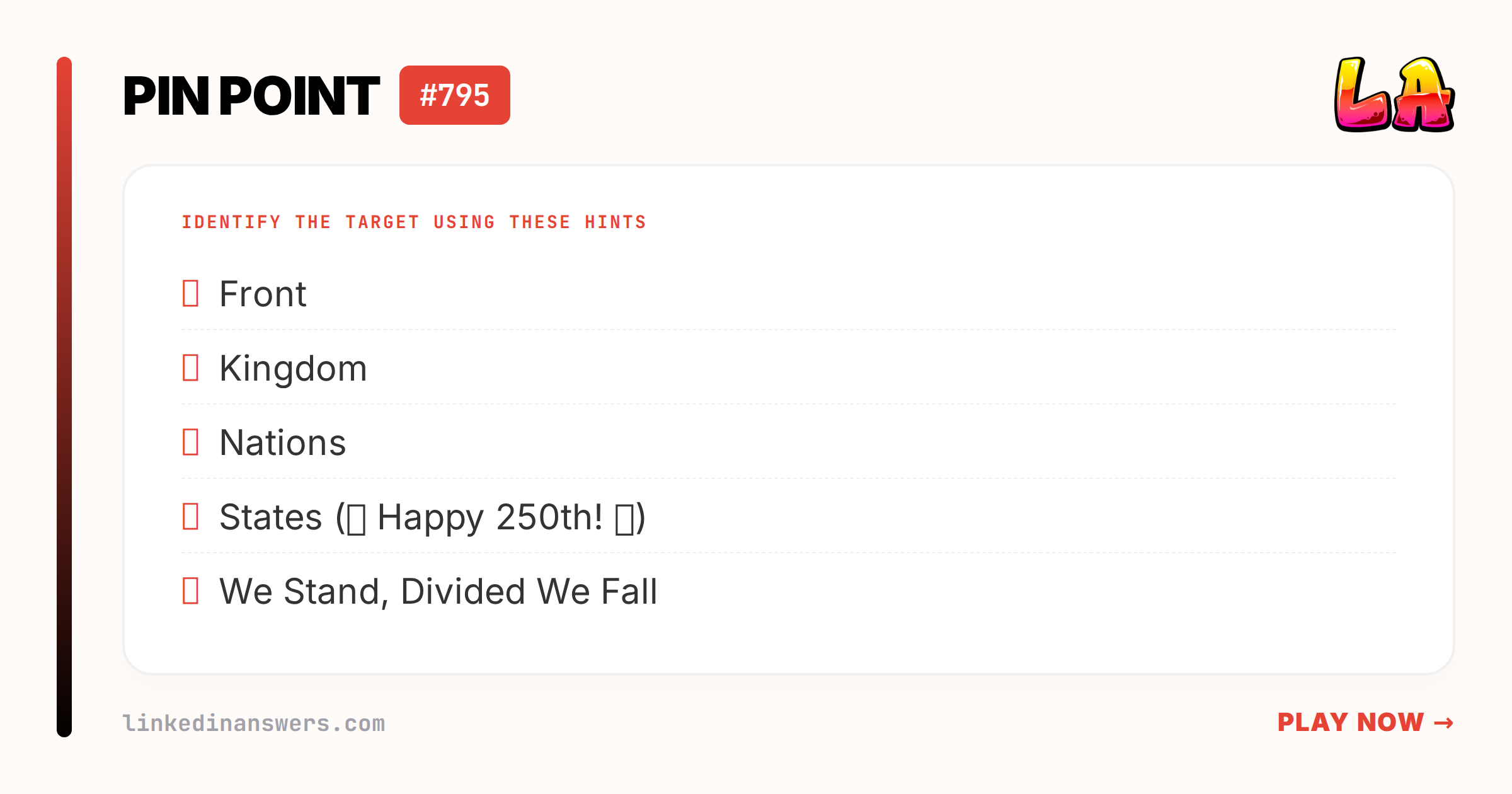 PinPoint #795 — Front, Kingdom, Nations, States (🎆 Happy 250th! 🎇), We ...